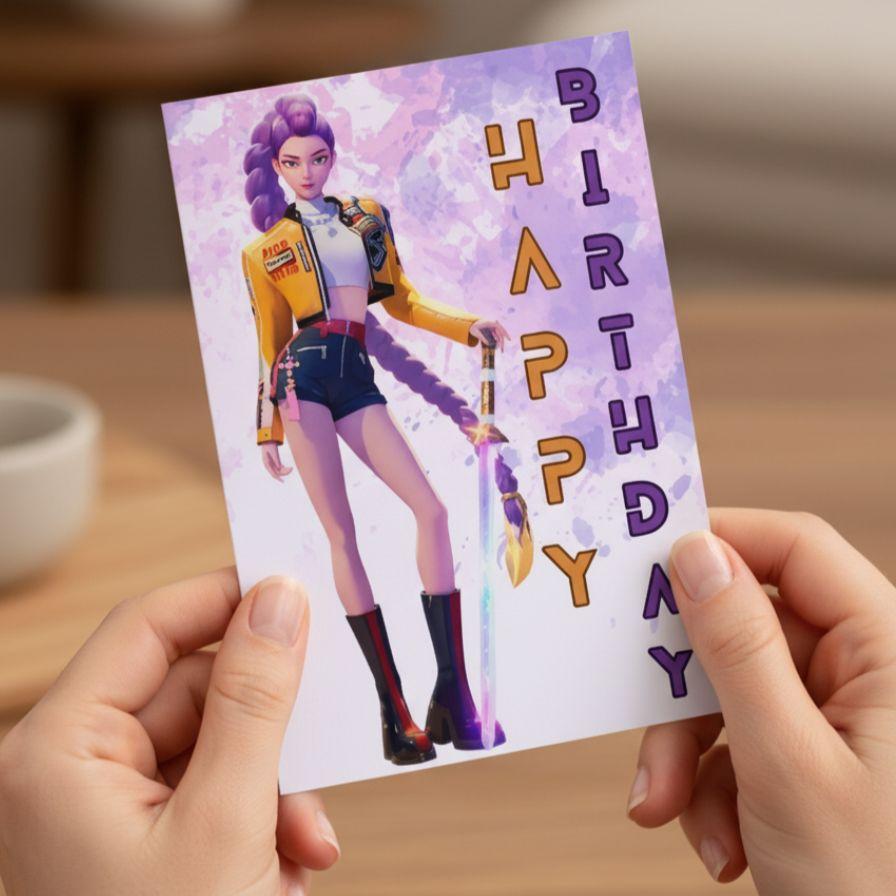 Kids Rumi K-Pop Birthday Card Purple A5 – PacaPrints
